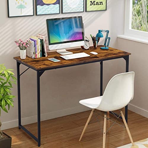 HCB Computer Desk 47inch Home Office Desk Writing Study Table Modern Simple Style PC Desk with Black Metal Frame(Brown),47inchx24inchx29inch