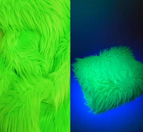 UV Reactive Solid Shaggy Faux Fur Fabric Sold by The Yard DIY Coats Costumes Scarfs Accessories Fashion (Neon Green)