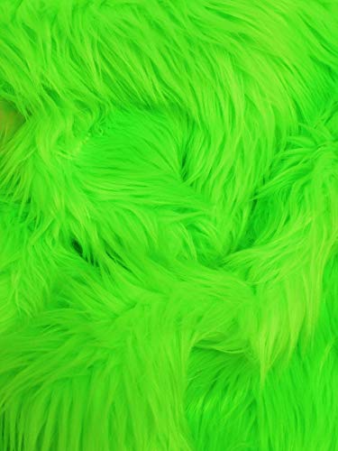 UV Reactive Solid Shaggy Faux Fur Fabric Sold by The Yard DIY Coats Costumes Scarfs Accessories Fashion (Neon Green)