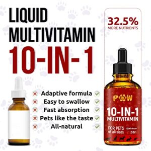 10 In 1 Cat & Dog Multivitamin - Hip & Joint Vitamins For Dogs + Vitamins C, D, B1-12 - Cranberry Supplement For Dogs & Cat Vitamins - Bladder, Kidney, Skin, Joint Support - Glucosamine Dog Supplement