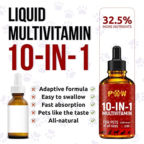 10 In 1 Cat & Dog Multivitamin - Hip & Joint Vitamins For Dogs + Vitamins C, D, B1-12 - Cranberry Supplement For Dogs & Cat Vitamins - Bladder, Kidney, Skin, Joint Support - Glucosamine Dog Supplement