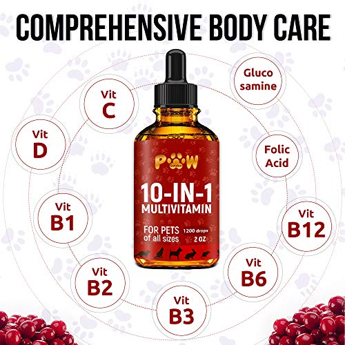 10 In 1 Cat & Dog Multivitamin - Hip & Joint Vitamins For Dogs + Vitamins C, D, B1-12 - Cranberry Supplement For Dogs & Cat Vitamins - Bladder, Kidney, Skin, Joint Support - Glucosamine Dog Supplement