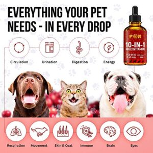 10 In 1 Cat & Dog Multivitamin - Hip & Joint Vitamins For Dogs + Vitamins C, D, B1-12 - Cranberry Supplement For Dogs & Cat Vitamins - Bladder, Kidney, Skin, Joint Support - Glucosamine Dog Supplement