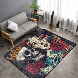 sweet tang soft modern vintage colorful tattoo rose skull area rug for living room bedroom kids room rugs for girls nursery home decor indoor carpet, 60x39