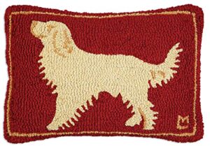 chandler 4 corners artist-designed golden retriever on red hand-hooked wool decorative throw pillow (14” x 20”)