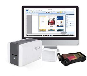 idp smart-21 series id card simplex starter printer kit with software, manual and guides - includes 100-print ymcko color ribbon and 100 pvc plastic cards