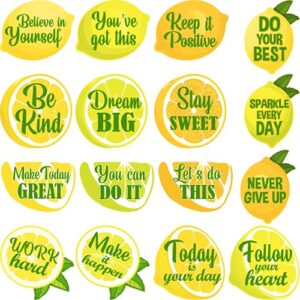 64 pieces lemon cutouts school bulletin board lemon motivational positive sayings cut-outs teacher rewarded paper fruit decorative cutouts with glue point for summer lemonade classroom party