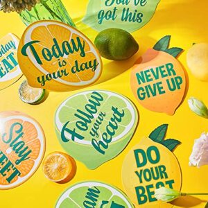 64 Pieces Lemon Cutouts School Bulletin Board Lemon Motivational Positive Sayings Cut-Outs Teacher Rewarded Paper Fruit Decorative Cutouts with Glue Point for Summer Lemonade Classroom Party