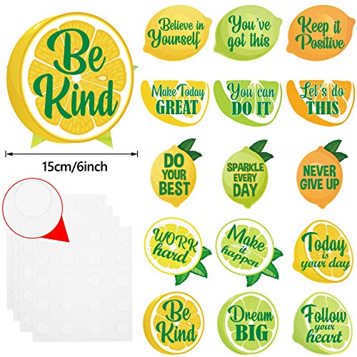 64 Pieces Lemon Cutouts School Bulletin Board Lemon Motivational Positive Sayings Cut-Outs Teacher Rewarded Paper Fruit Decorative Cutouts with Glue Point for Summer Lemonade Classroom Party