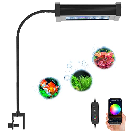 Lominie Planted Aquarium Light, 2-Channel Timer Dimmer Freshwater Small Fish Tank Light 6500K with Gooseneck for Planted Refugium Nano Tank (Bar10 Freshwater)