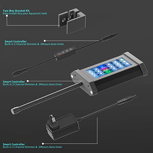 Lominie Planted Aquarium Light, 2-Channel Timer Dimmer Freshwater Small Fish Tank Light 6500K with Gooseneck for Planted Refugium Nano Tank (Bar10 Freshwater)