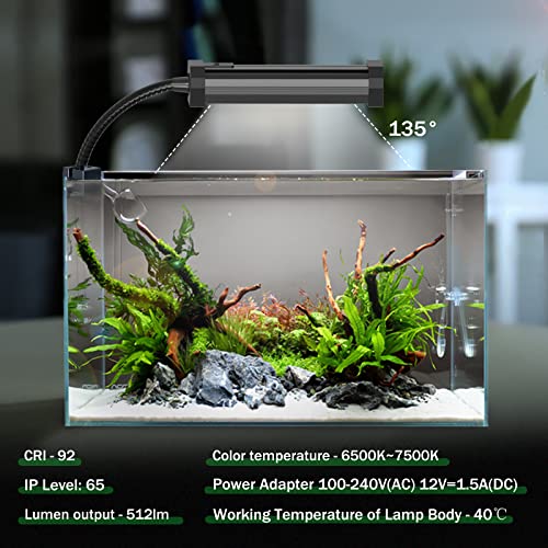 Lominie Planted Aquarium Light, 2-Channel Timer Dimmer Freshwater Small Fish Tank Light 6500K with Gooseneck for Planted Refugium Nano Tank (Bar10 Freshwater)