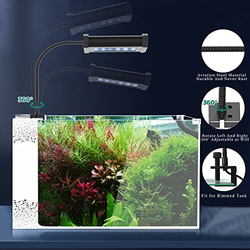 Lominie Planted Aquarium Light, 2-Channel Timer Dimmer Freshwater Small Fish Tank Light 6500K with Gooseneck for Planted Refugium Nano Tank (Bar10 Freshwater)