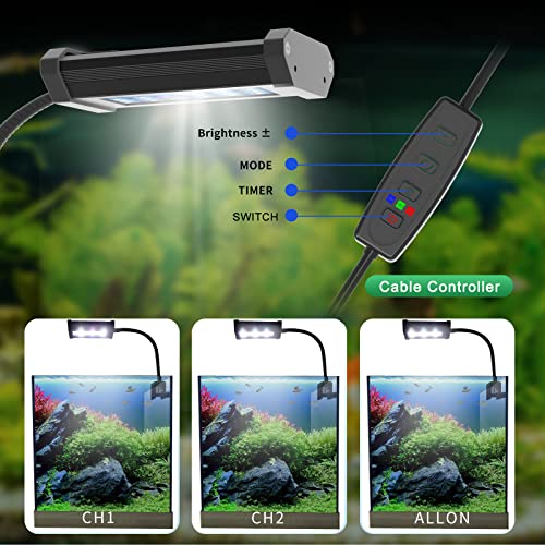 Lominie Planted Aquarium Light, 2-Channel Timer Dimmer Freshwater Small Fish Tank Light 6500K with Gooseneck for Planted Refugium Nano Tank (Bar10 Freshwater)