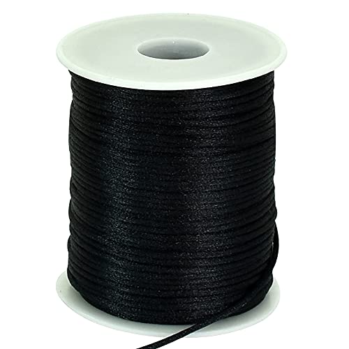 TONIFUL 2mm x 110 Yards Black Nylon Cord Satin String for Bracelet Jewelry Making Rattail Macrame Waxed Trim Cord Necklace Bulk Beading Thread Kumihimo Chinese Knot Craft