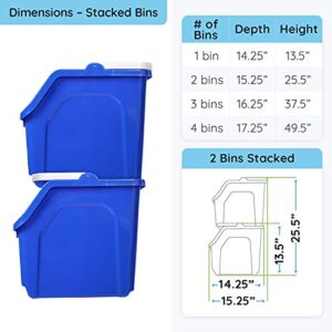 Recycling Rules! 6 Gallon Stackable Recycling Bin Container in Blue, Eco-Friendly BPA-Free Handy Recycler with Handle, 2-Pack