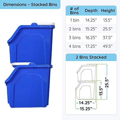 Recycling Rules! 6 Gallon Stackable Recycling Bin Container in Blue, Eco-Friendly BPA-Free Handy Recycler with Handle, 2-Pack