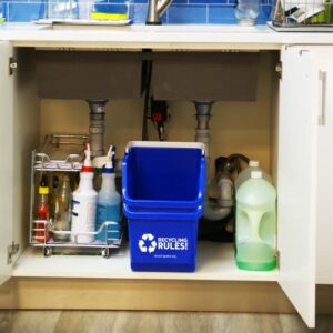 Recycling Rules! 6 Gallon Stackable Recycling Bin Container in Blue, Eco-Friendly BPA-Free Handy Recycler with Handle, 2-Pack