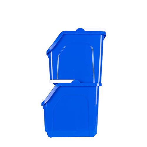 Recycling Rules! 6 Gallon Stackable Recycling Bin Container in Blue, Eco-Friendly BPA-Free Handy Recycler with Handle, 2-Pack