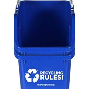 Recycling Rules! 6 Gallon Stackable Recycling Bin Container in Blue, Eco-Friendly BPA-Free Handy Recycler with Handle, 2-Pack