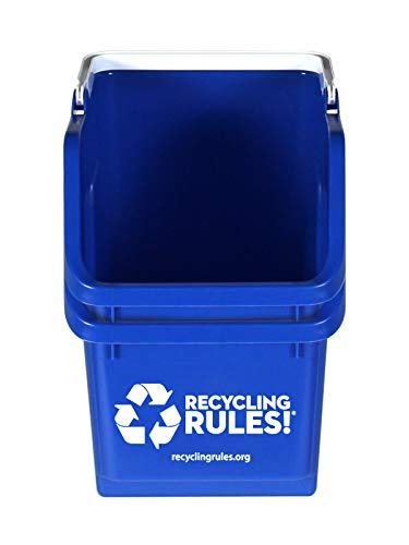 Recycling Rules! 6 Gallon Stackable Recycling Bin Container in Blue, Eco-Friendly BPA-Free Handy Recycler with Handle, 2-Pack