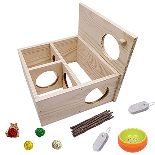 Tfwadmx Multi-Chamber Hamster House Maze Multi-Room Pine Wooden Hideouts Resting Platform Hut Exploring Tunnel Toys Habitats Decor for Mice, Gerbils, Gerbils, Mouse, Lemmings and Other Small Rodents