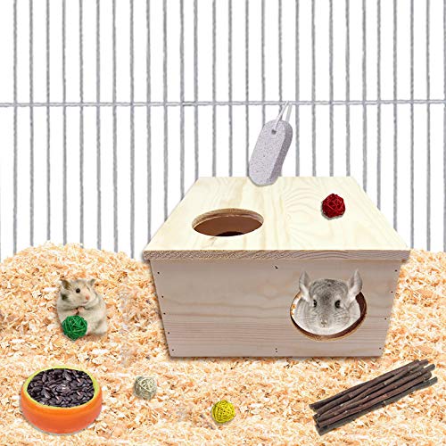 Tfwadmx Multi-Chamber Hamster House Maze Multi-Room Pine Wooden Hideouts Resting Platform Hut Exploring Tunnel Toys Habitats Decor for Mice, Gerbils, Gerbils, Mouse, Lemmings and Other Small Rodents