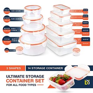 28 Pcs Food Storage Containers with Airtight Lids-(14 Lids + 14 Containers) Freezer and Microwave safe,Leak Proof, Reusable and Plastic Stackable Lunch Containers for Kitchen and Pantry Organization