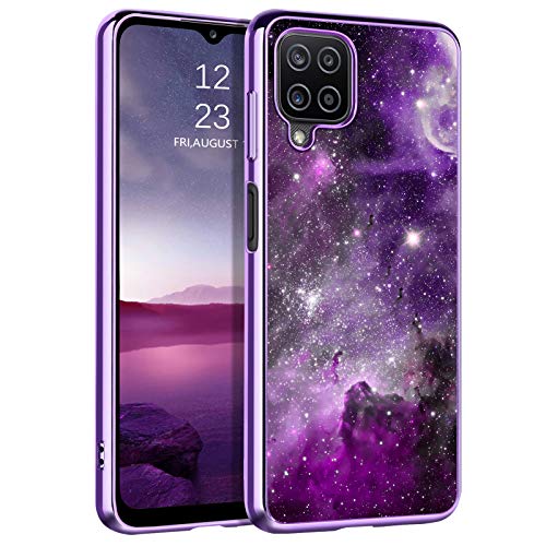 BENTOBEN Compatible with Samsung Galaxy A12 Case, Slim Fit Glow in The Dark Hybrid Hard PC Soft TPU Bumper Drop Protective Girls Women Men Phone Cover for Samsung A12 6.5", Purple Galaxy