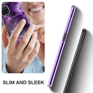 BENTOBEN Compatible with Samsung Galaxy A12 Case, Slim Fit Glow in The Dark Hybrid Hard PC Soft TPU Bumper Drop Protective Girls Women Men Phone Cover for Samsung A12 6.5", Purple Galaxy