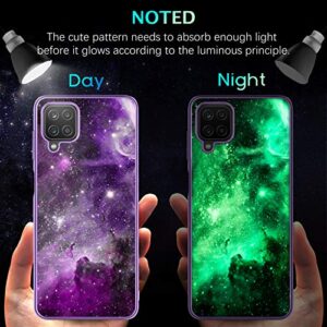 BENTOBEN Compatible with Samsung Galaxy A12 Case, Slim Fit Glow in The Dark Hybrid Hard PC Soft TPU Bumper Drop Protective Girls Women Men Phone Cover for Samsung A12 6.5", Purple Galaxy