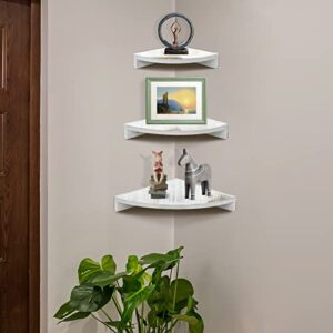 SOLLASI Rustic White Floating Corner Shelves Set of 3, Farmhouse Wooden Corner Wall Shelf, Kitchen Storage Shelf Wall Mount, Hanging Wall Decor Corner Shelf for Bedroom, Living Room, Bathroom, Office