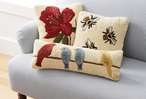 Chandler 4 Corners Artist-Designed Birds on a Wire Hand-Hooked Wool Decorative Throw Pillow (8” x 24”)