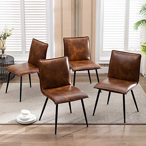 DUHOME PU Leather Dining Chairs Kitchen Chairs Set of 4 Side Chair for Dining Room Living Room Yellowish-Brown