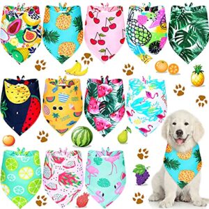 12 pieces dog pet summer bandanas washable fruit dog bandanas triangle dog bibs scarf assortment pet kerchief dog scarf accessories for small medium size pets (summer patterns, m)