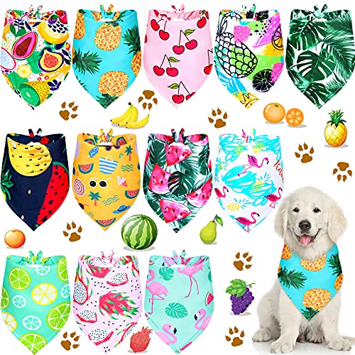 12 Pieces Dog Pet Summer Bandanas Washable Fruit Dog Bandanas Triangle Dog Bibs Scarf Assortment Pet Kerchief Dog Scarf Accessories for Small Medium Size Pets (Summer Patterns, M)