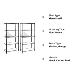 EFINE 2-Pack 5-Shelf Shelving Unit, Adjustable, Heavy Duty Carbon Steel Wire Shelves, 150lbs Loading Capacity Per Shelf, Units and Storage for Kitchen Garage (30W x 14D 60H) Black, S200-5X2