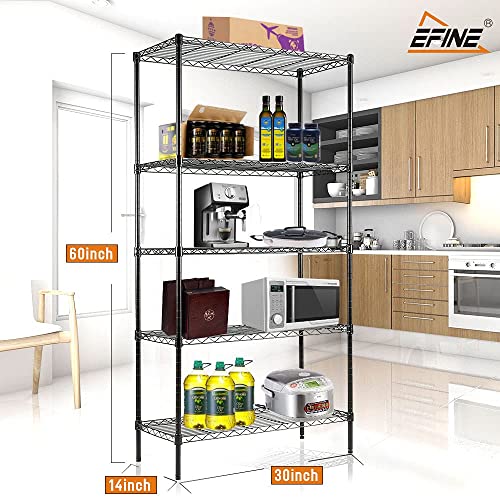 EFINE 2-Pack 5-Shelf Shelving Unit, Adjustable, Heavy Duty Carbon Steel Wire Shelves, 150lbs Loading Capacity Per Shelf, Units and Storage for Kitchen Garage (30W x 14D 60H) Black, S200-5X2