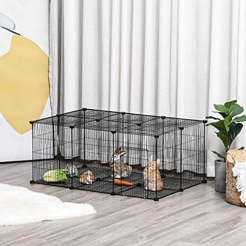 PawHut Pet Playpen Small Animal Cage 22 Panels Portable Metal Wire Yard Fence with Door for Rabbit Chinchilla Hedgehog Guinea Pig