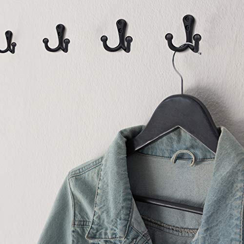 BIGLUFU Coat Hooks 6 Pack Heavy Duty Coats Hook Vintage Double Prong Wall Mounted with 12 Screws Retro Double Robe Hooks Utility Hooks for Coat, Scarf, Bag, Towel, Key, Cap, Cup, Hat (Black) (6 Pack)