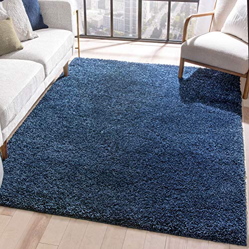 Well Woven Frederik Dark Blue | Thick Nordic Shag | Solid Color Area Rug 5x7 (5'3" x 7'3")