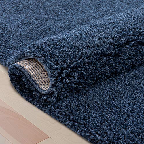 Well Woven Frederik Dark Blue | Thick Nordic Shag | Solid Color Area Rug 5x7 (5'3" x 7'3")