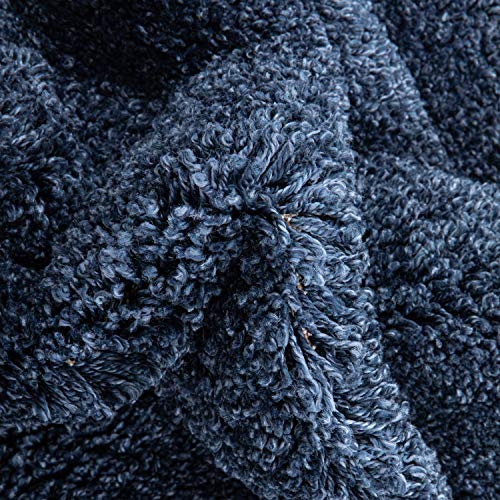 Well Woven Frederik Dark Blue | Thick Nordic Shag | Solid Color Area Rug 5x7 (5'3" x 7'3")