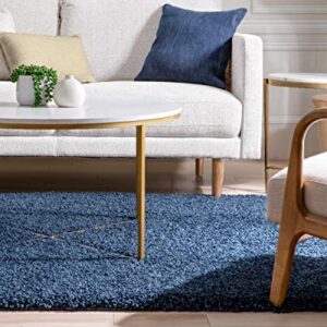 Well Woven Frederik Dark Blue | Thick Nordic Shag | Solid Color Area Rug 5x7 (5'3" x 7'3")