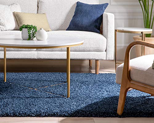 Well Woven Frederik Dark Blue | Thick Nordic Shag | Solid Color Area Rug 5x7 (5'3" x 7'3")