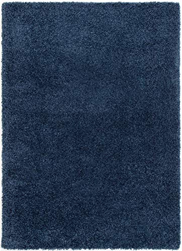 Well Woven Frederik Dark Blue | Thick Nordic Shag | Solid Color Area Rug 5x7 (5'3" x 7'3")