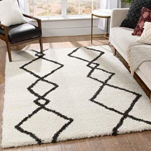 well woven engren ivory | thick nordic shag | tribal diamond area rug 5x7 (5'3" x 7'3")