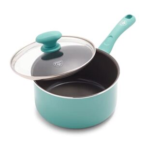 greenlife soft grip diamond healthy ceramic nonstick, 2qt saucepan pot with lid, pfas-free, dishwasher safe, turquoise