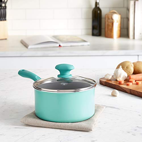 GreenLife Soft Grip Diamond Healthy Ceramic Nonstick, 2QT Saucepan Pot with Lid, PFAS-Free, Dishwasher Safe, Turquoise