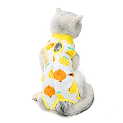 TORJOY Cat Professional Surgical Recovery Suit,E-Collar Alternative for Cats Dogs,After Surgery Wear, Pajama Suit,Home Indoor Pets Clothing (M (6-8 1bs), Lemon)